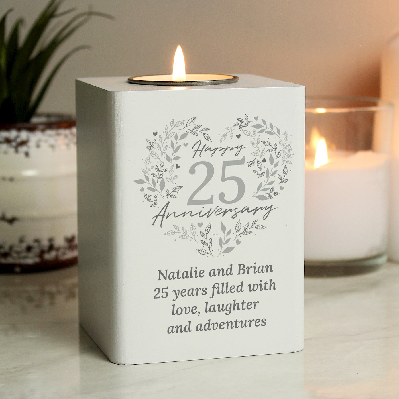 Personalised 25th Silver Wedding Anniversary Tea Light Holder SpecialMoment